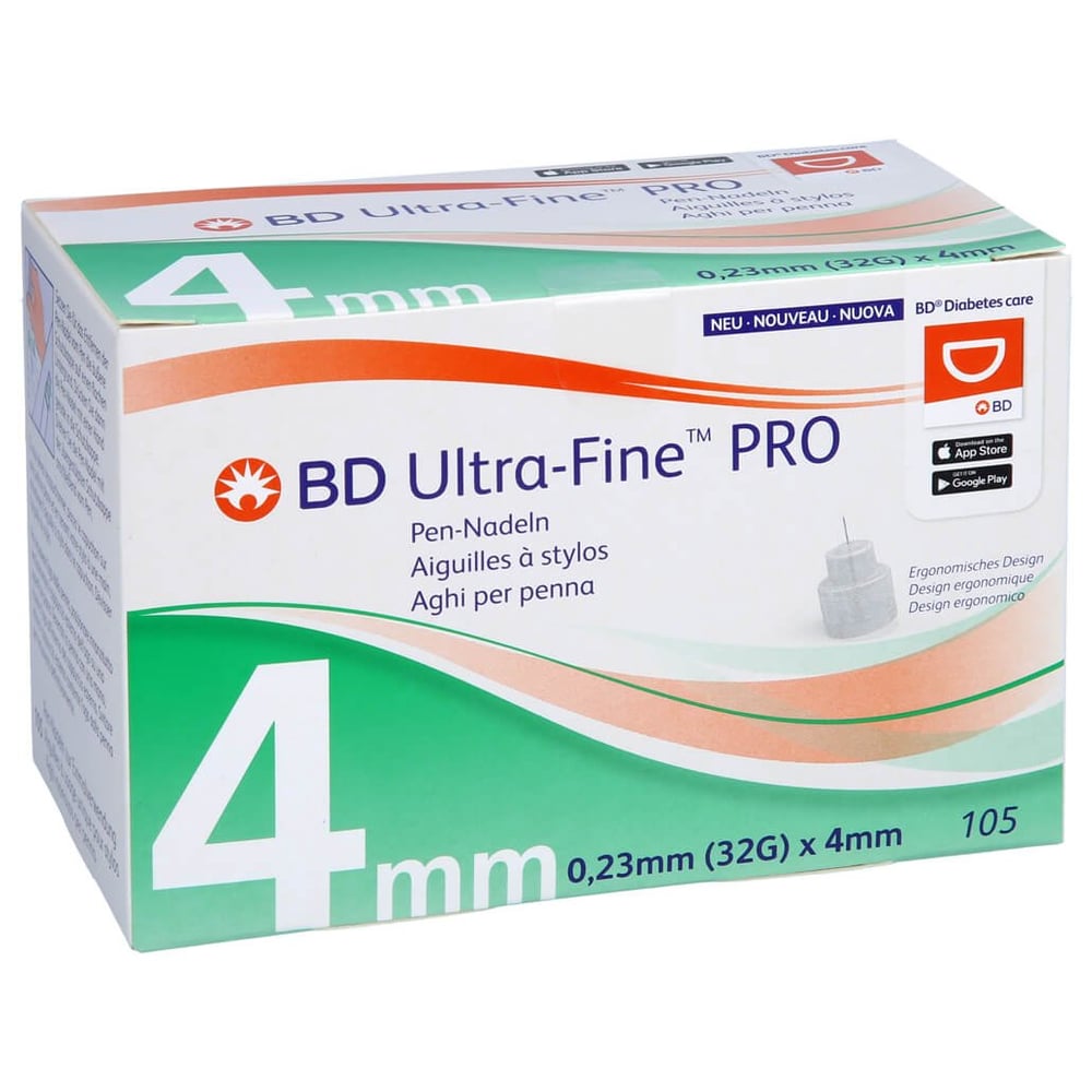 BD Ultra-fine Pro Pen-Nadeln 4 mm 32 G 0,23 mm Medi-Spezial 105 Stück ...